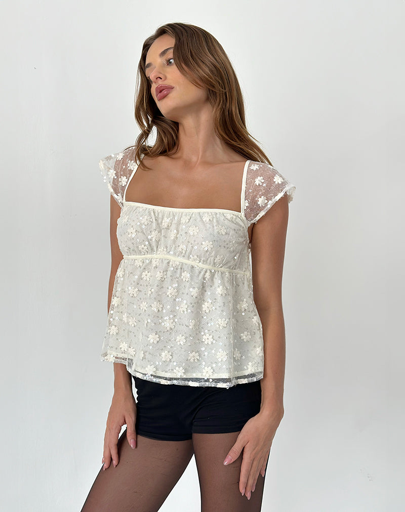 Top en dentelle à paillettes ivoire blanc | Aloysia - motelrocks-com-eur