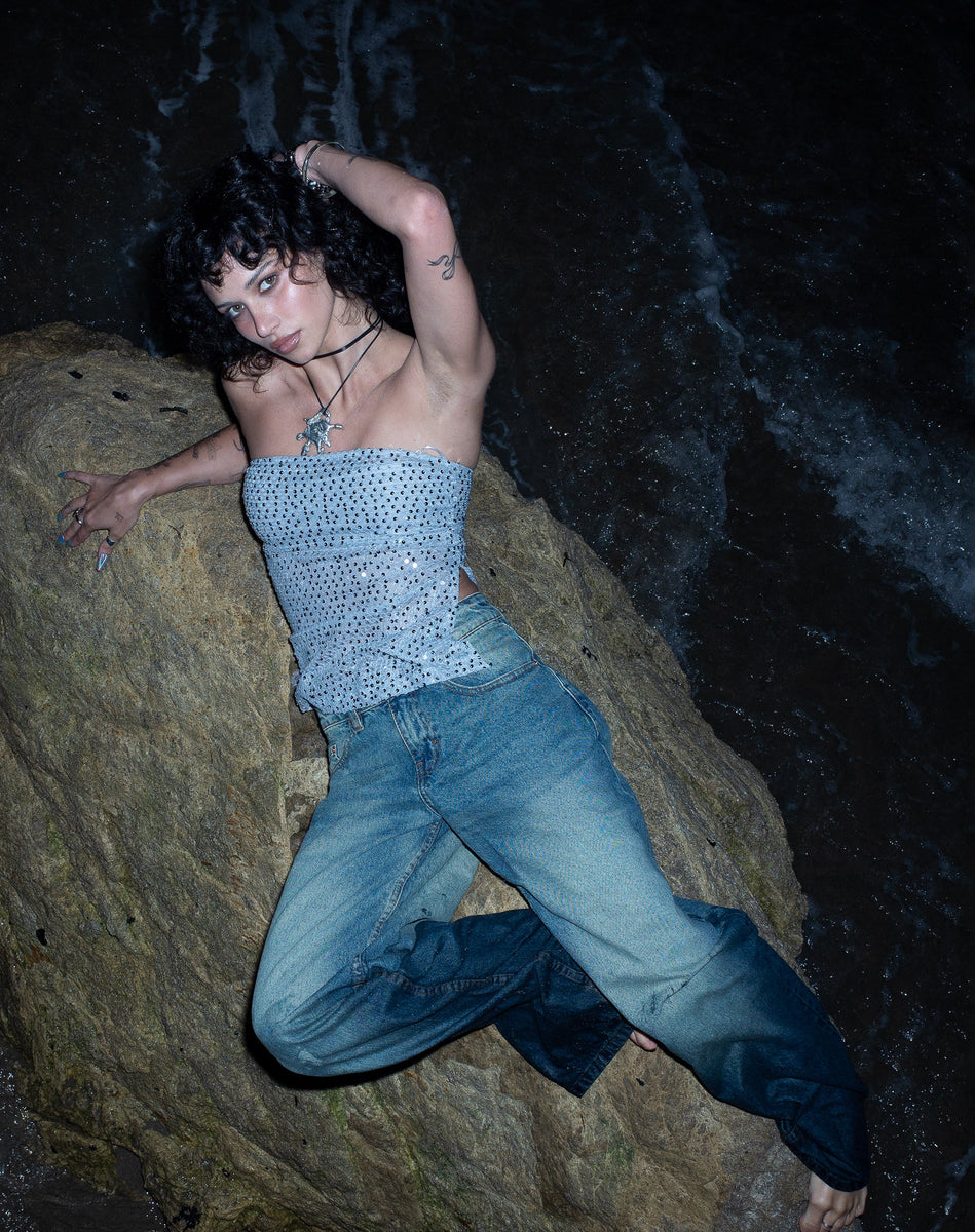 Top bandeau en maille pailletée argentée | Brilia - motelrocks-com-eur