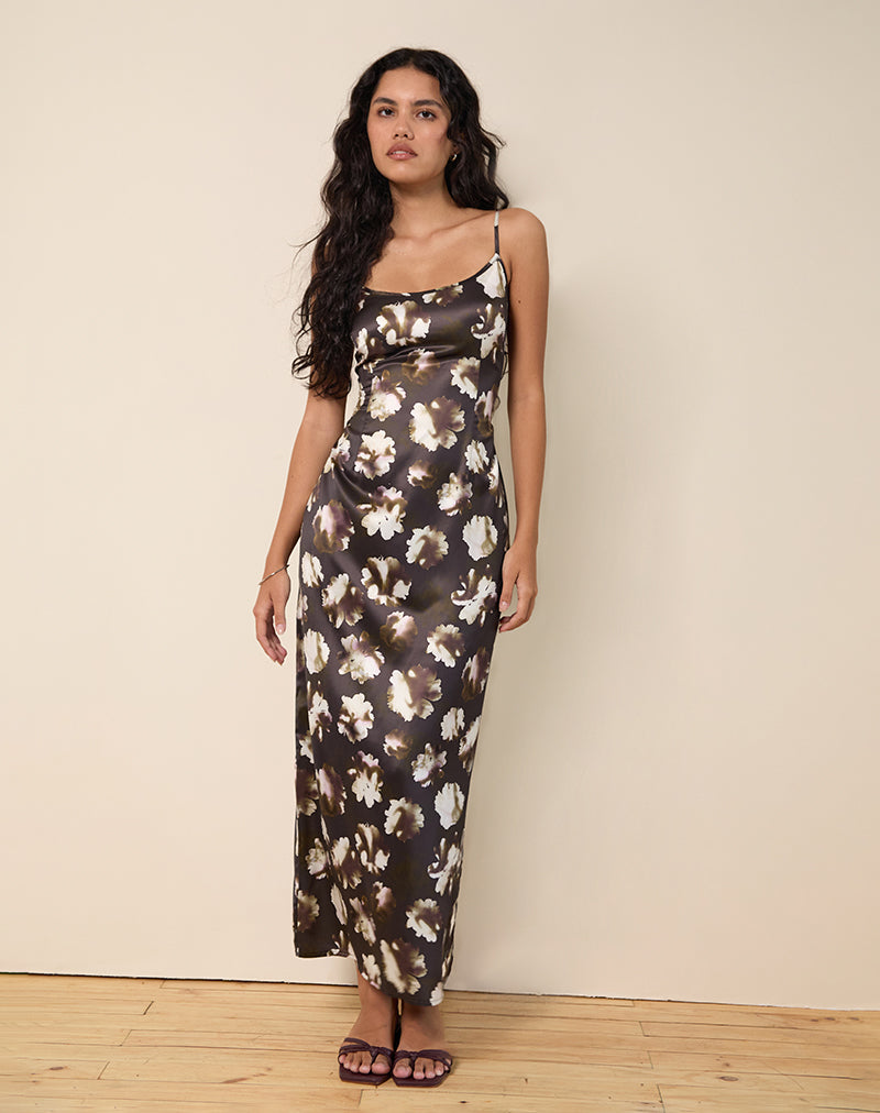 Robe longue à imprimé floral marron | Kafka - motelrocks-com-eur