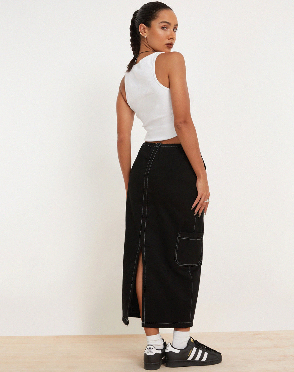 Jupe cargo midi noire | Swari - motelrocks-com-eur