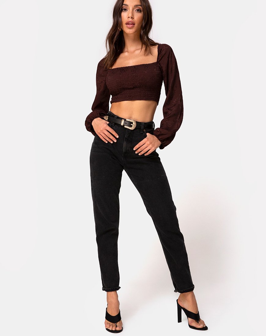 Elina - Coupe à manches longues plissée - Cacao - motelrocks-com-eur