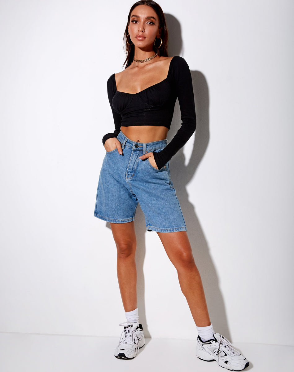 Inalo Crop Top in Rib Black - motelrocks-com-eur