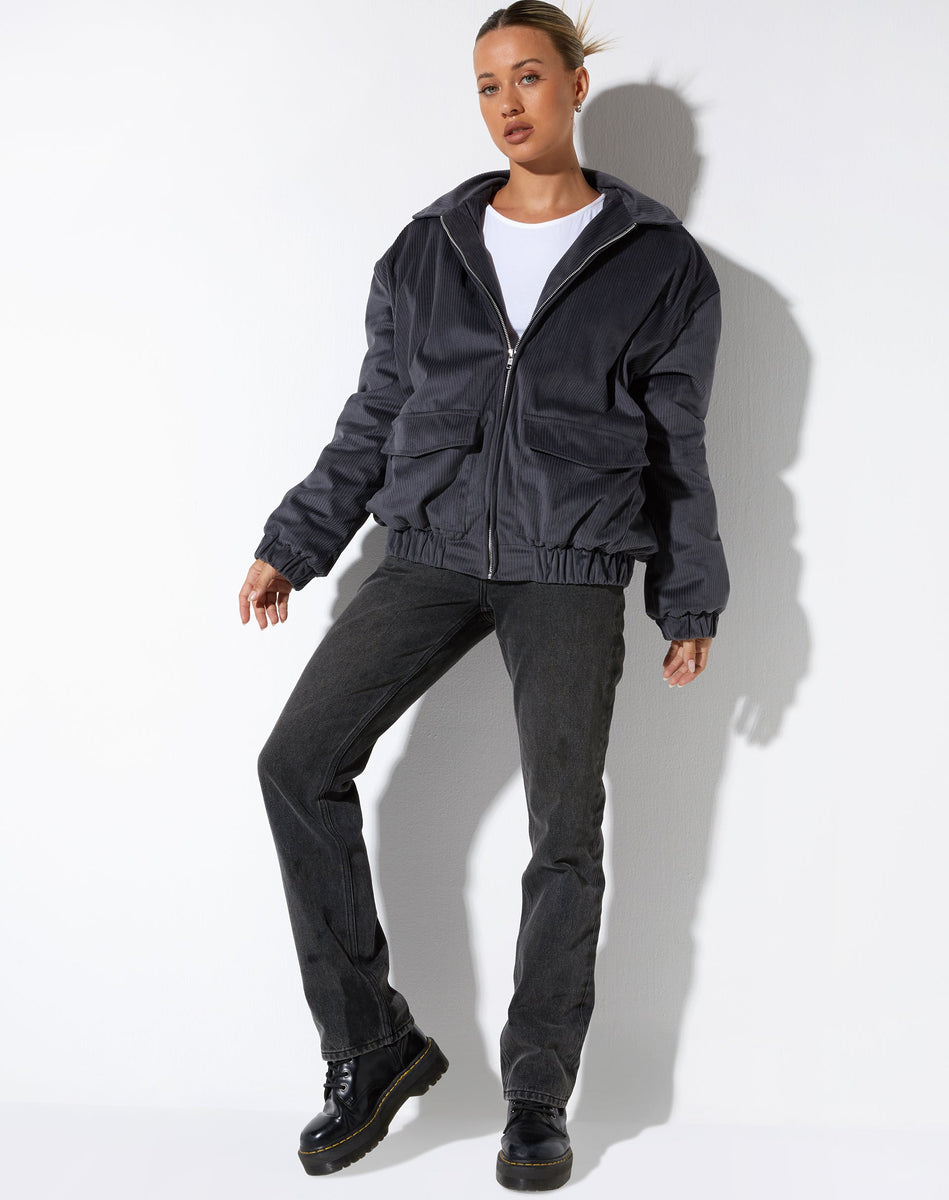 Veste oversize en velours côtelé vert foncé | Ozora - motelrocks-com-eur