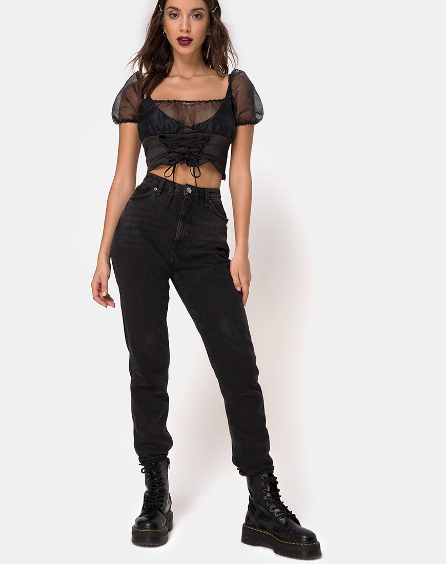 Crop Black Mesh Top | Ruina - motelrocks-com-eur